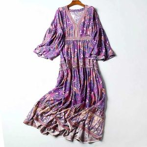 Dresses | Boho Purple Floral Print V Neck Cottagecore Dress | Poshmark